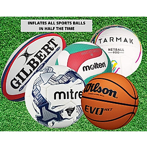 gloveglu GG:LAB Sports Ball Pump with 6 Metal Needles: Pumps Twice as Fast. Pump for Football, Rugby Ball, Basketball, Volleyball, Netball, Handball and Other Inflatable Sports Balls