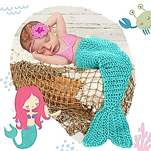 Janmercy Newborn Photography Props Baby Props Outfit Handmade Crochet Baby Outfit Tail Baby Photo Props Cute Photo Costume (Mermaid)