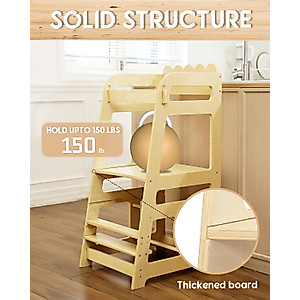 Lauon Step Stools for Kids, Adjustable Height Toddler Montessori Wooden Tower - Safe Anti-Drop Kitchen Stool Helper, Standing Tower for Bathroom & Counter