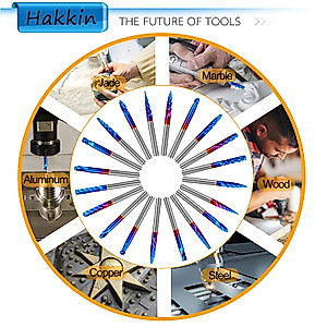 Hakkin 20 Pcs Carbide Rotary Burrs Set, End Mill CNC Router Bit, 1/8" Shank Nano Blue Coating Ball Nose End Mill, Double Cut Coat Rotary Drill for Die Grinder Woodworking, Engraving, Drilling, Carving
