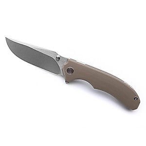 Miguron Knives M Centurion Flipper Folding Knife,3.5" 14C28N Stonewash Blade Tan G10 Handle With Titanium Pocket Clip,Camping Hiking Pocket Knife MGR-812TN