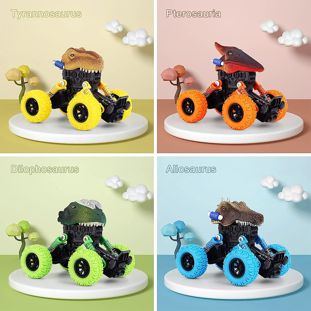 Yutin Dinosaur Car Toys for 2 3 4 5 Year Old Kids Boys, Dino Monster Trucks for Toddler, Pull Back Cars for Children Age 3-5 Christmas Birthday Gift