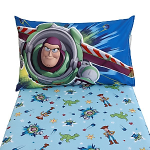 DISNEY Toy Story Power Up 2 Pack Fitted Sheet and Pillowcase Toddler Sheet Set, Blue/Green