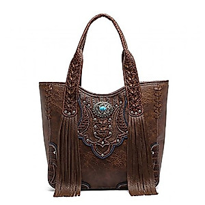 Cowgirl Trendy Western Style Concealed Carry Pocket Country Fringe Purse Handbag Totes Shoulder Bag Brown