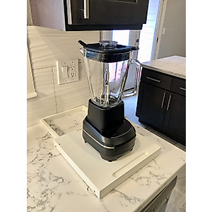 Kitchen Wooden Countertop Caddy Slider Tray | Solid Wood Tray and Frame | Smooth Rolling Wheels | 13" X 13" | Useful for Coffee Maker/Stand Mixer/Blender (Swiss Coffee White)