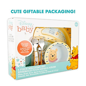 The First Years Disney Winnie the Pooh Toddler Dinnerware Set - Includes Toddler Bowl, Toddler Plate, Fork, Spoon and Toddler Cup - Baby and Toddler Feeding Essentials - 5 Count