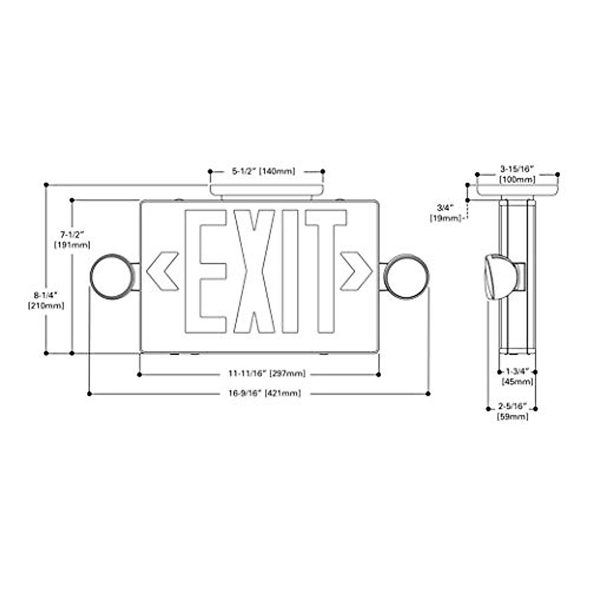 Sure-Lites APC7R All- Pro Combo Unit, Integrated LED Exit Sign with Dual Lights, White with Red Letters