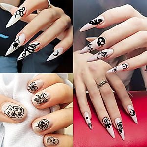 COKTAK 6 Sheets Halloween Style Nail Art Stickers Decals for Women Manicure, Funny Self-Adhesive Skull Skettlon Ghost Nail Decals Stickers, Blood Scar Wound Snake Nail Decoration Accessories Supplies