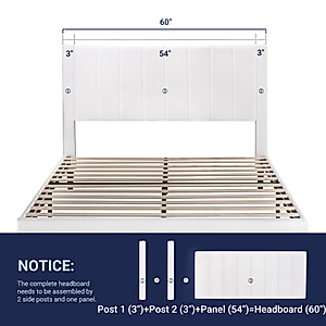 Allewie Queen Bed Frame/Velvet Upholstered Bed Frame with Vertical Channel Tufted Headboard/Strong Wooden Slats/Platform Bed Frame/Mattress Foundation/Box Spring Optional/Easy Assembly/White