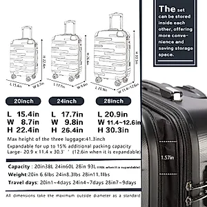 Coolife Luggage Suitcase Carry-on Hardside Travel Luggage TSA Lock Spinner Telescopic Handle