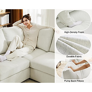 ABCASA 112" L Shaped Sectional Sofa with Detachable Sofa Cover, Movable Ottoman, Reversible Sectional Modular Couch for Living Room, Linen Fabric Corner Couch with 7 Seats, Ivory