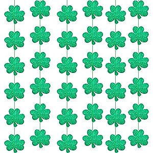 KatchOn, Glitter St Patricks Day Shamrock Garland - 6 Strings, No DIY | St Patricks Day Banner, St Patricks Day Decorations | Clover Garland Banner, St Patricks Day Garland, St Paddys Day Decorations