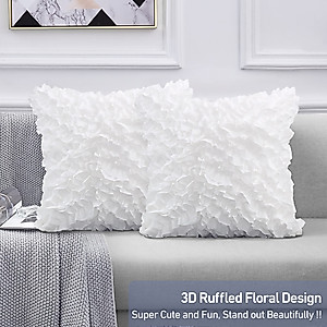 Leeden Throw Pillow Covers (Set of 2), 3D Design Handmade Cute Ruffles Pillowcase, Christmas Decorative Cushion Cover for Sofa Couch Bedroom Living Room, 22 x 22 inch, White