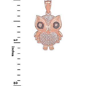 Fine 14k Two-Tone Rose Gold Diamond Owl Charm Pendant