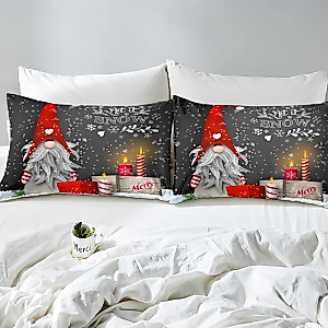 Erosebridal Xmas Bedding Sets Scandinavian Christmas Santa Gnomes Comforter Cover Snowing Santa Claus Bedding Sets for Kids Boys Girls Romantic Candlelight Quilt Cover 3 Pieces Full Size