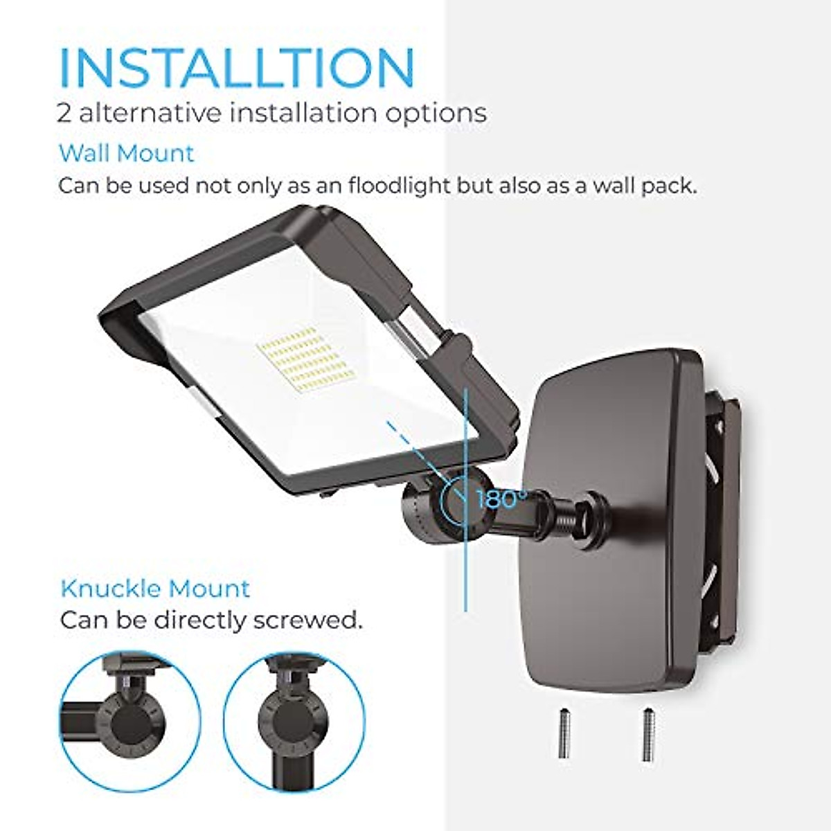 HYPERLITE 2 Pack 30W LED Flood Light Outdoor with Knuckle Mount, Wall Mount 5000K 3,300Lm IP65 Waterproof LED Security Lights for Yard Garden Garage UL Listed