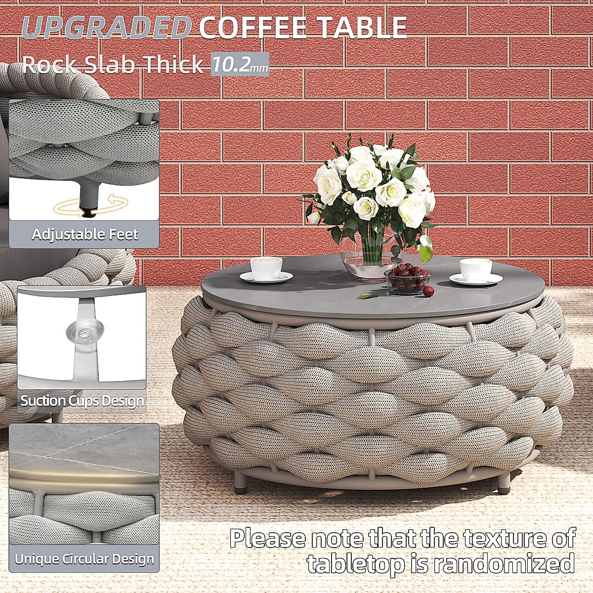 TWT Patio Furniture Set 4 Pieces Aluminum Outdoor Furniture w/27.8in Coffee Table,Patio Conversation Set with Hand Woven Polyester Rope for Backyard Garden Poolside,Gray