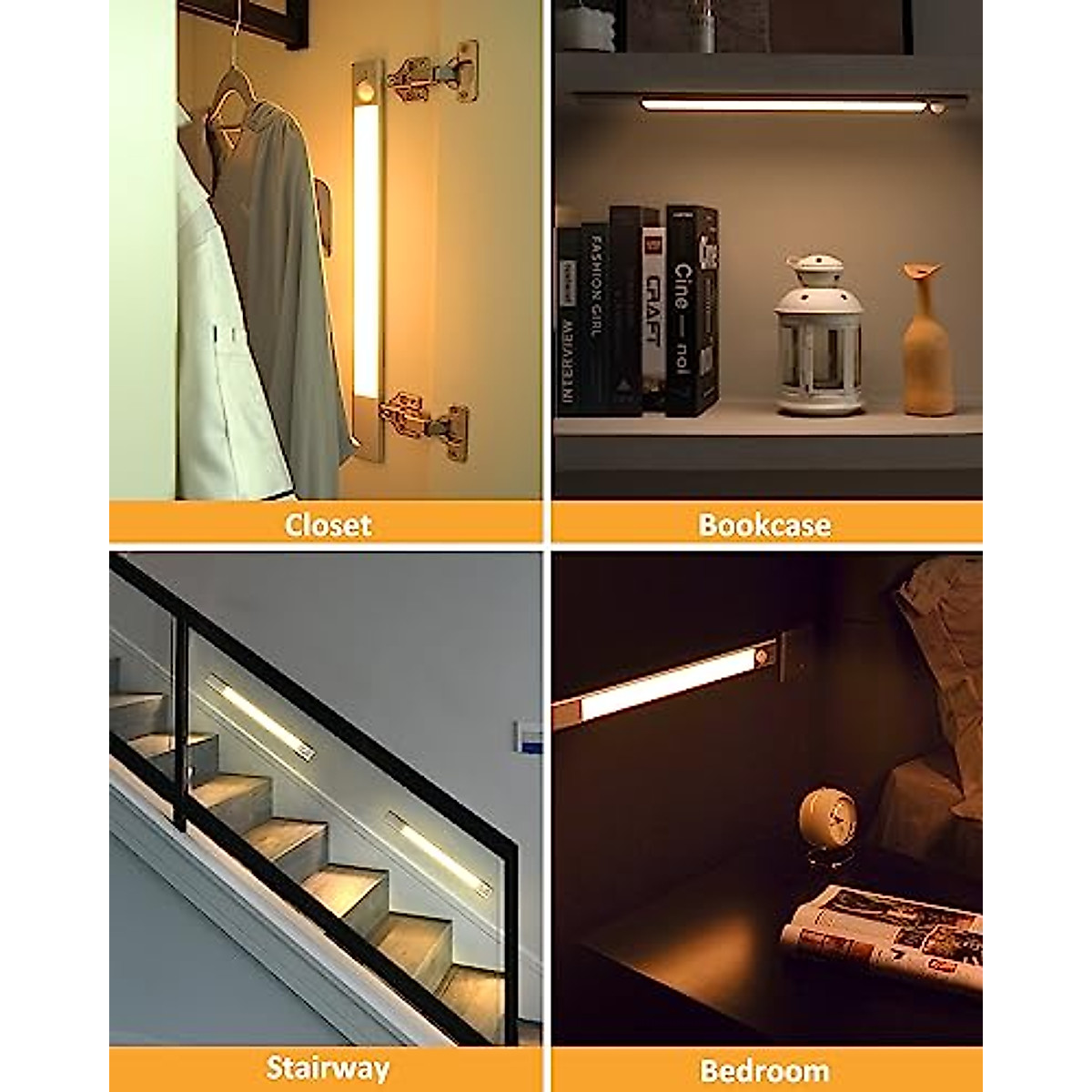 DUSKTEC Motion Sensor Light Indoor Under Cabinet Lighting Wireless 3 Color Dimmable Rechargeable Detachable Battery Operated Magnetic Closet Lights for Kitchen Counter Wardrobe Stairway