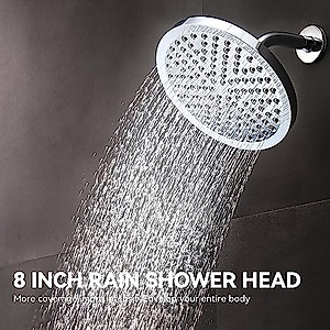 Auterfar Shower Head High Pressure | 8" Large Rain Shower Head | Luxury Shower Experience | Chrome Plated Finish and Adjustable Angles | 126 Anti-Clogging Silicone Nozzles Fixed Showerhead