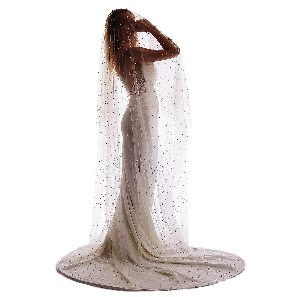 Passat Ivory 1Tier Cathedral Veils Pearl Wedding Veil Ivory Pearl Veils Bridal Veil Pearl Veils For Brides Ivory