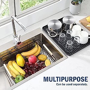 TOOLF Dish Drying Rack, High-Sided Dish Rack for Kitchen Counter, Dish Drainer with Utensil Holder and Drainboard, Small Sink Drainer for Sink, Black