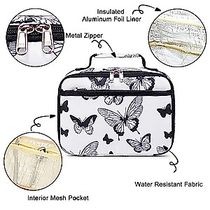 LEDAOU Lunch Bag Kids Insulated Lunch Box Girls Insulated Reusable Lunch Bag for School Picnic Hiking Work (Butterflies White)
