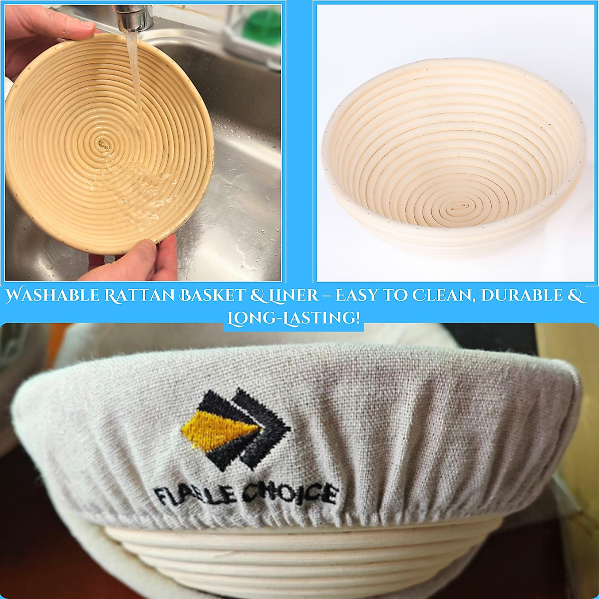 Natural Rattan Banneton Bread Proofing Basket Set - Artisan Sourdough Baking Kit with 10 inch Round Banneton Proofing Basket - Sourdough Bread Baking Supplies for Home Bakers, Baking Gifts for Women