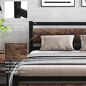 EKRISON King Size Bed Frame with Wooden Headboard, No Box Spring Needed, Heavy Duty Metal Bed Frame, Strong Slat Support, Mattress Foundation, Twin XL/Queen/King (King)