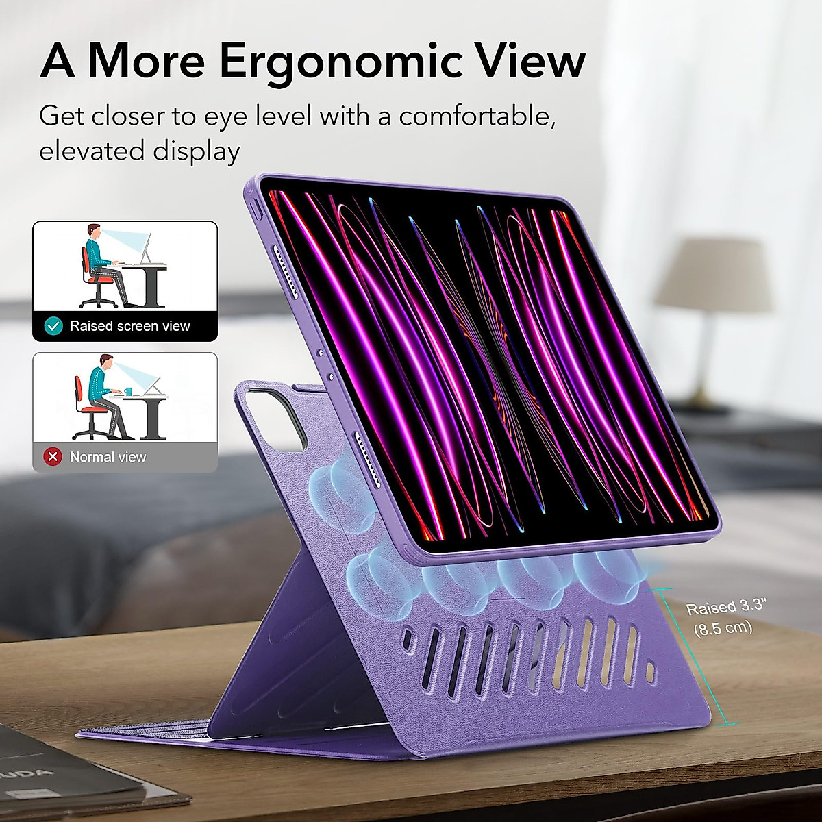 ESR for iPad Pro 12.9 Case (6th/5th Generation, 2022/2021), Removable Magnetic Cover, Adjustable Portrait/Landscape Stand with Raised Display View, 9 Standing Angles, Shift Series, Purple