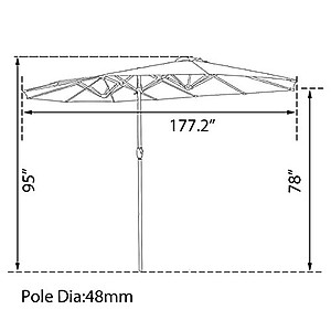 LOKATSE HOME Double-Sided Market Patio Outdoor Umbrella 15 Feet Garden Aluminum Twin Sun Canopy with Crank, 2 Middle Brown