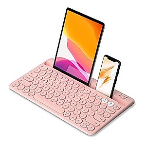 Samsers Multi-Device Bluetooth Keyboard, Rechargeable Wireless Bluetooth 5.1 Keyboard with Integrated Stand, Support 2 Devices for Smartphone Tablet iPad Laptop MacBook PC iOS Android Windows - Pink