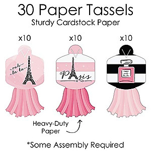 Big Dot of Happiness Paris, Ooh La La - 90 Chain Links and 30 Paper Tassels Decoration Kit - Paris Themed Baby Shower or Birthday Party Paper Chains Garland - 21 feet