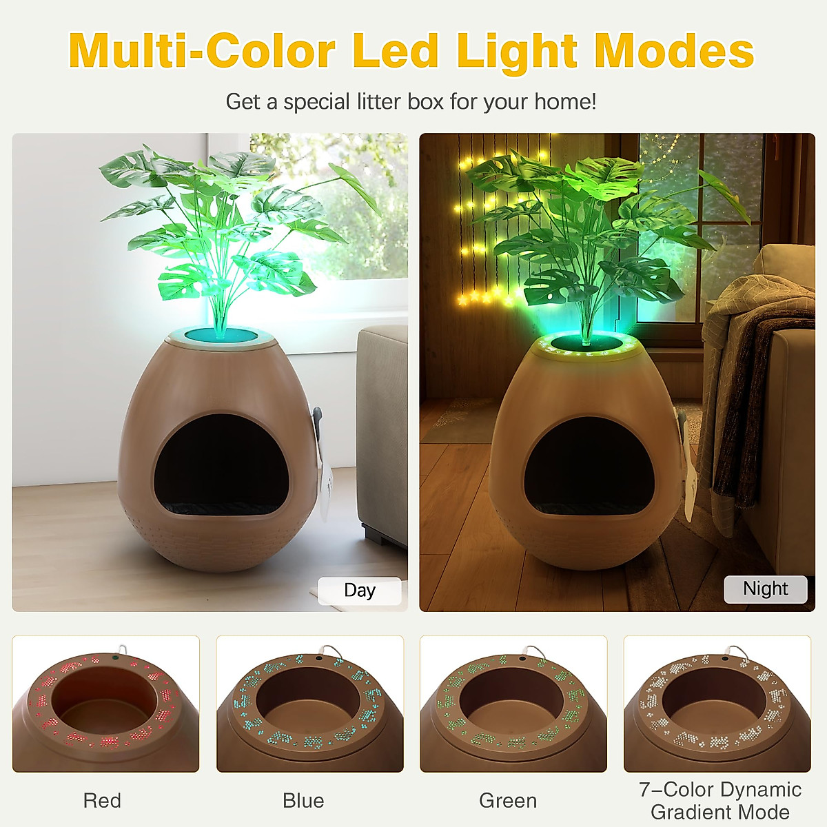 Eggloa6 Litter Box Plant Cat Litter Box Enclosure Secret Hidden Kitty Planter Litter Box Cat Litter & Housebreaking Cat Furniture with Smart Odor Removal System, Artificial Plants & Scoop (Brown)