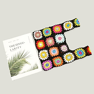 Bohemian Crochet Flower Plaid Women Handbag Handmade Woven Small Tote Casual Summer Beach Bag Braid Bali Purse EN8