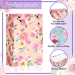 Panelee 24 Pcs Floral Paper Gift Bags Tea Party Bags Spring Goodie Bags Small Flower Candy Treat Bags for Wedding Bridal Baby Shower Birthday Mother's Day Decorations