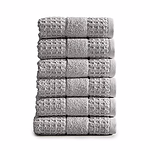 100% Cotton Super Soft Luxury Hand Towel Set | Quick-Dry and Highly Absorbent | Waffle Textured | 550 GSM | Includes 6 Hand Towels | Harper Collection (Light Grey)