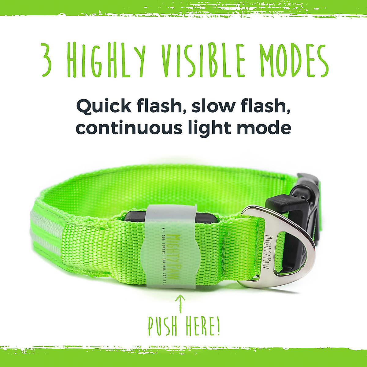 Mighty Paw LED Dog Collar - USB LED Rechargeable - USB Rechargeable Light - High Visibility Glow Strips - Glow Pet Weather Resistant - Enhanced Nighttime Visibility - Light Up Dog Collar - (L, Green)