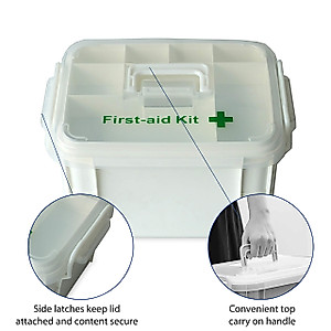 Portable handled medicine first aid box plastic medicine basic organizer holder. Family small safety emergency medical storage box kit travel, car, home, camping, office, vehicle + pill cutter (empty)