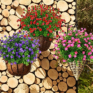 JyiHope Artificial Fake Flowers Boxwood, Faux Flowers Plants Outdoor UV Resistant Greenery Shrubs Indoor Outside Hanging Planter Home Porch Garden Farmhouse Decor (6 Bundles, Pink)