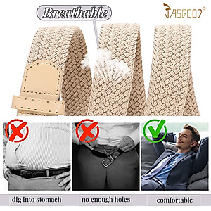 JASGOOD Women Braided Woven Elastic Stretch Belt Canvas Casual Belt for Jeans Pants, A-Beige