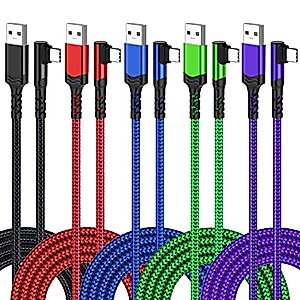 Agtray 5-Pack 10ft USB C Cable 90 Degree Long Nylon Braided USB a to USB c Cable Plug Type C Fast Charge Cable Right Angle L Shape Cord Compatible Samsung Galaxy S22 S21 S20 S10 Note 20 10 9 A51,G8 G7