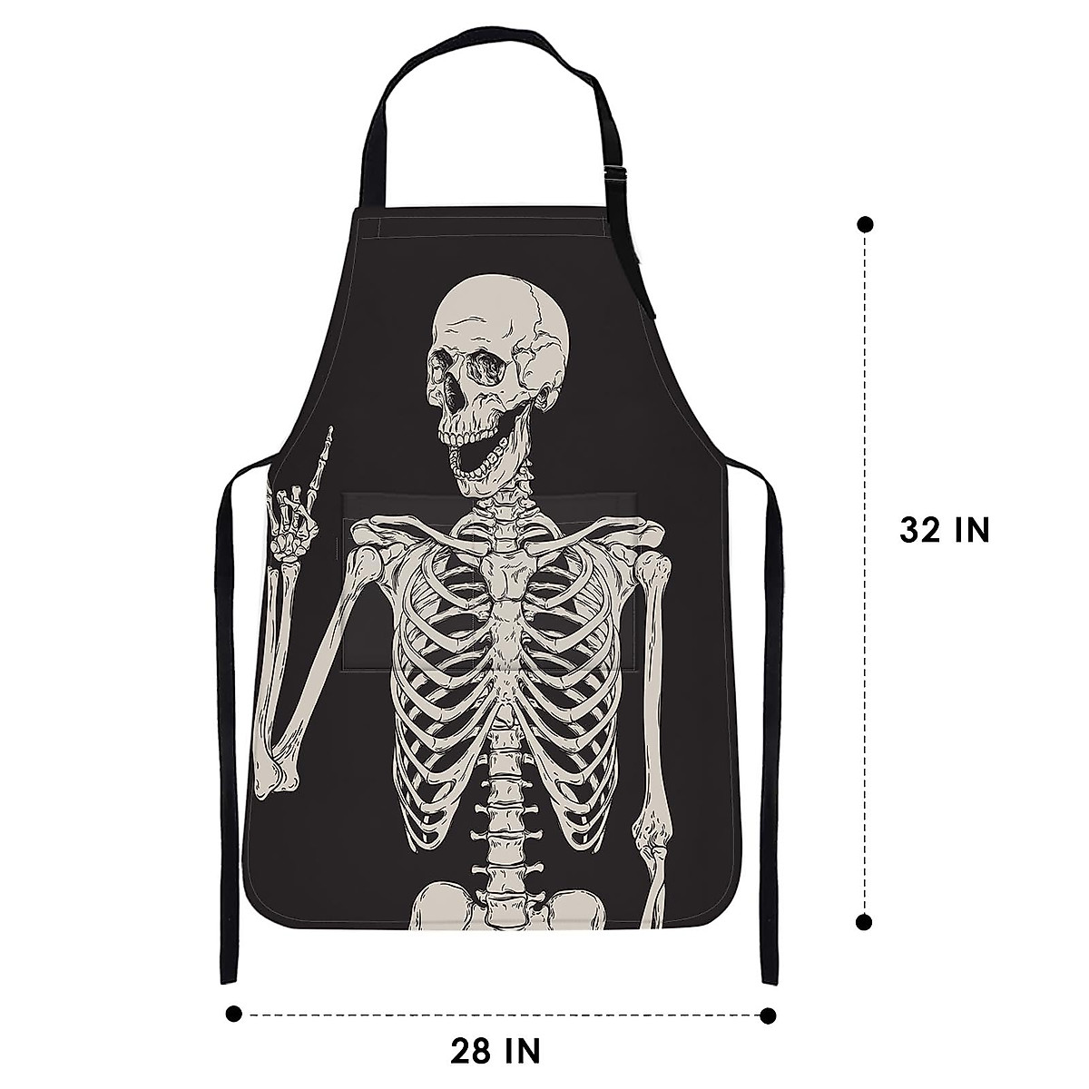 Britimes Apron Home Kitchen Cooking Baking Gardening for Women Men with Pockets Skeleton Rock Skull Halloween Happy 32x28 inch