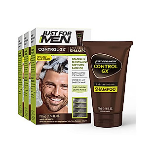 Just For Men Control GX Grey Reducing Shampoo, Gradual Hair Color for Stronger and Healthier Hair, 4 Fl Oz - Pack of 3 (Packaging May Vary)