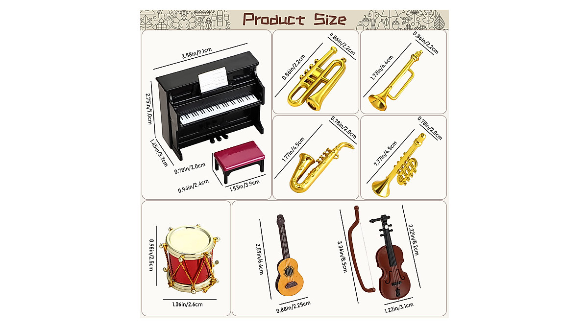 Miniature Musical Instrument Set for Dollhouses | 1:12 Scale Accessories