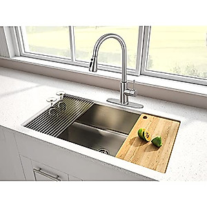 Qomolangma Kitchen Faucet with Pull Down Sprayer, Single Level Stainless Steel Kitchen Sink Faucets, Single Handle High Arc Brushed Nickel Pull Out Kitchen Faucet