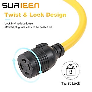 SURIEEN NEMA TT-30P to L14-30R Adapter Cord, 30 Amp 3 Prong to 4 Prong Generator Plug Adapter, Generator Transfer Switch Adapter Cord, RV Generator Plug to Inlet Box, STW 10 AWG, 1.5FT