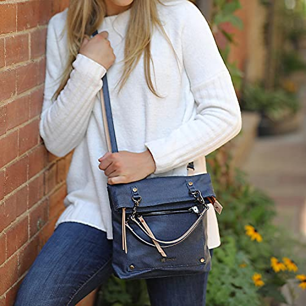 Sherpani Rebel, Cotton Canvas Crossbody Bag, Fashion Handbag, Vintage Tote Purse, Tote Bag, Stylish Purses, Daily Shoulder Bag, Fold-over Crossbody Purse for Women (Indigo)