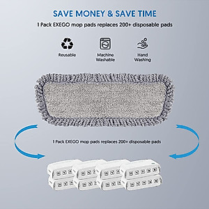 EXEGO Reusable Mop Pads Refills for Swiffer Power Mop Microfiber Mop Pads Refills Machine Washable Household Replacement Mop Pads Compatible with Swiffer Power Mop 13"-15" Spray Wet Mops, 5 Pack