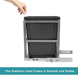 ONG Undermount trash bin pull out trash can under cabinet,Sliding Pull-Out Kitchen under Mount Waste Containers, Trash Bins Recycling Garbage Can, Heavy-Duty Steel Frame, 32-Quart Kitchen Cabinet Organizer, with Soft-Close Slides, Waste Basket Included