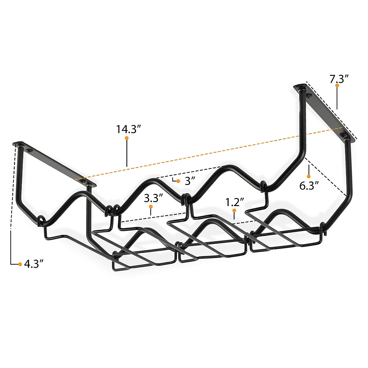 Wallniture Piccola Under Cabinet Wine Rack and Glasses Holder, Kithcen Organization and Storage Rack, Metal Black Set of 2